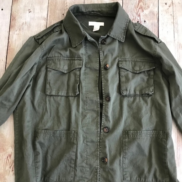H&M | Jackets & Coats | Hm Army Green Flight Utility Jacket Shirt S ...
